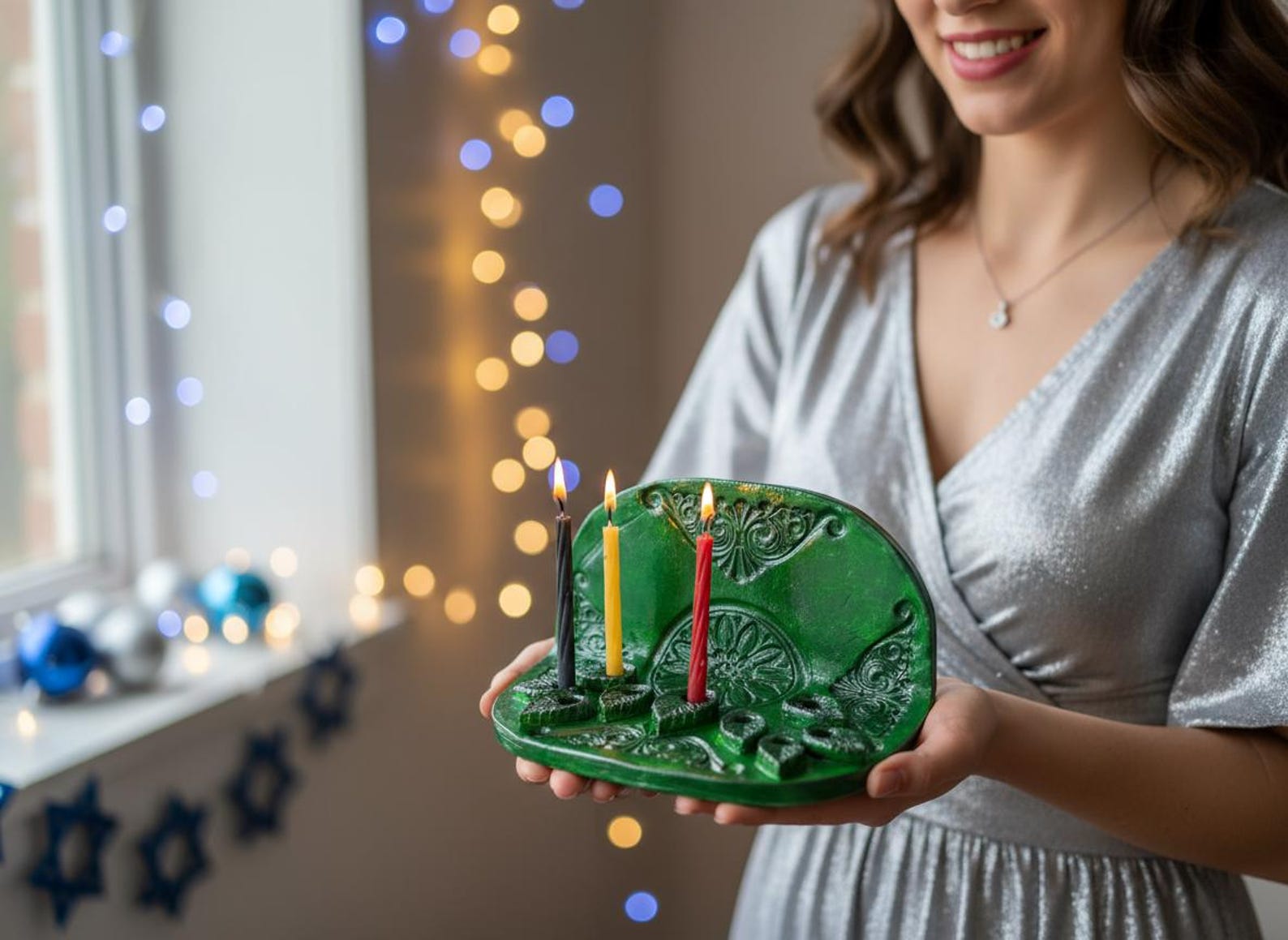 Menorah - Green Clay With Leaf Design - Etsy