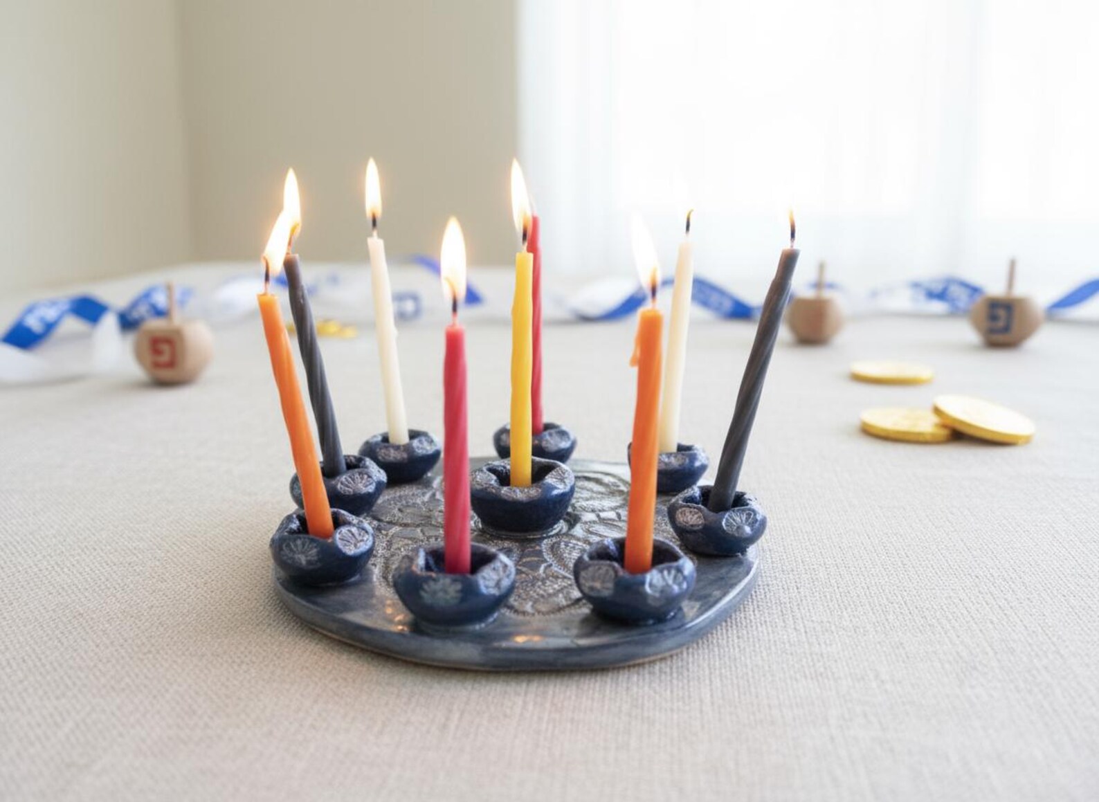 Menorah - Clay Blue, Crochet Decoration for Hanukkah - Etsy