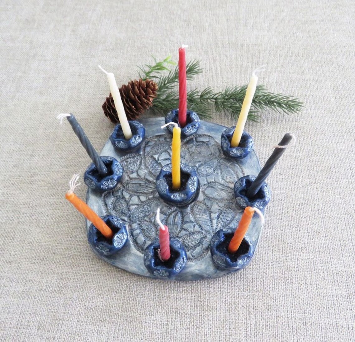 Menorah - Clay Blue, Crochet Decoration for Hanukkah - Etsy