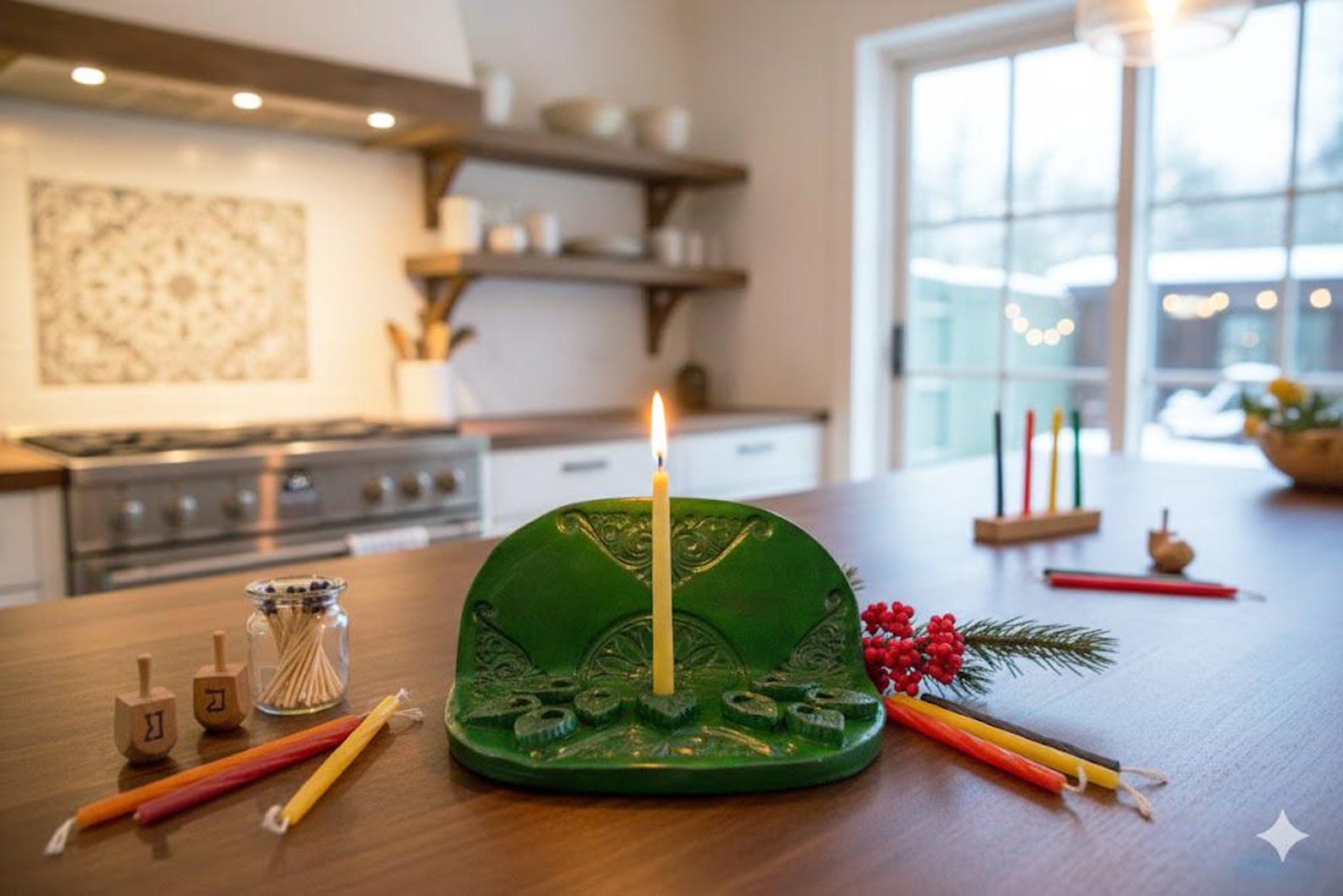 Menorah - Green Clay With Leaf Design - Etsy