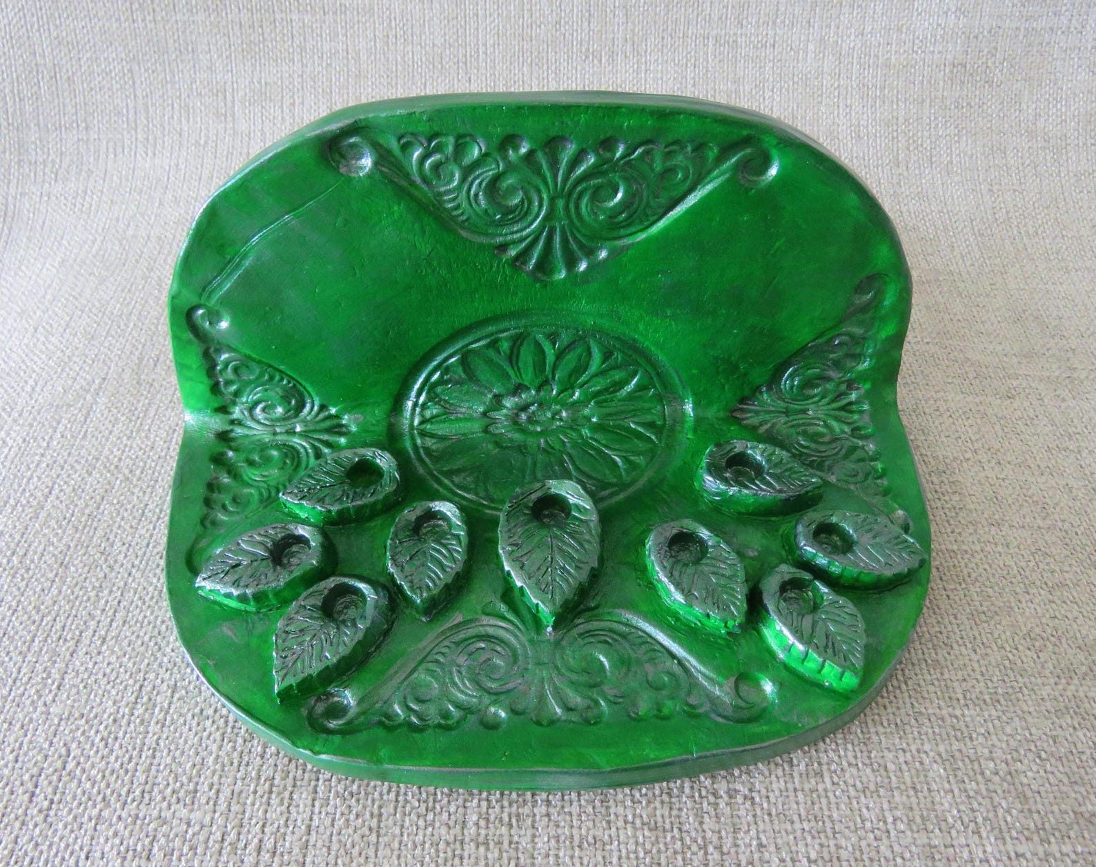 Menorah - Green Clay With Leaf Design - Etsy