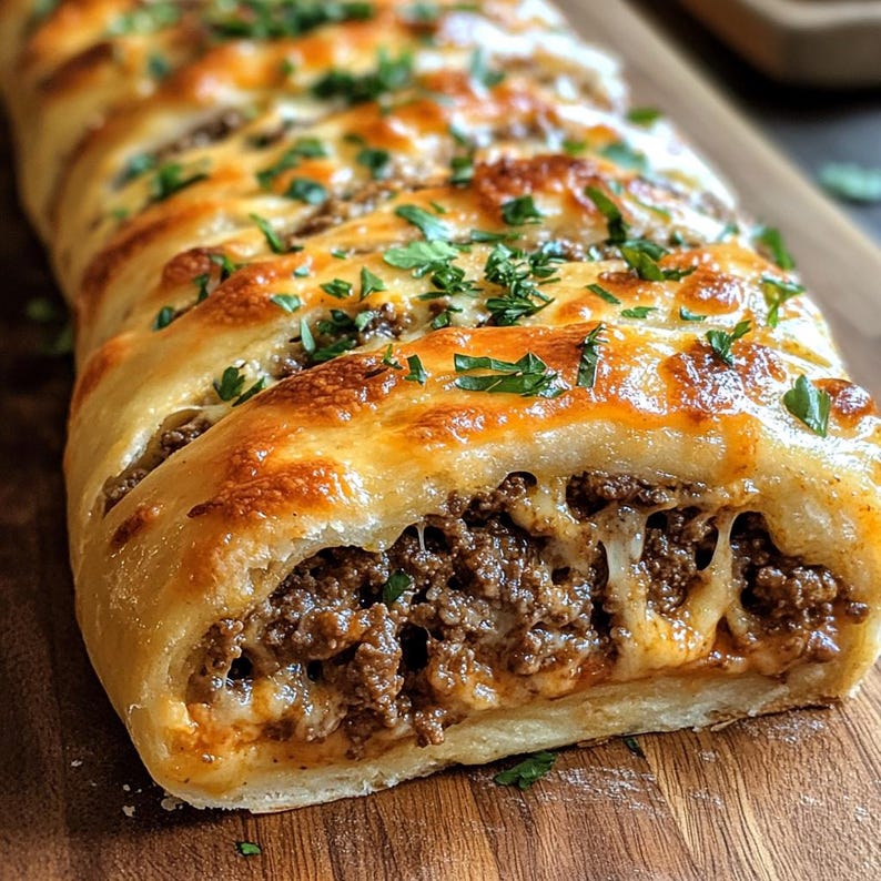 Cheesy Ground Beef Roll Recipe | Savory Stuffed Bread (digital Download ...