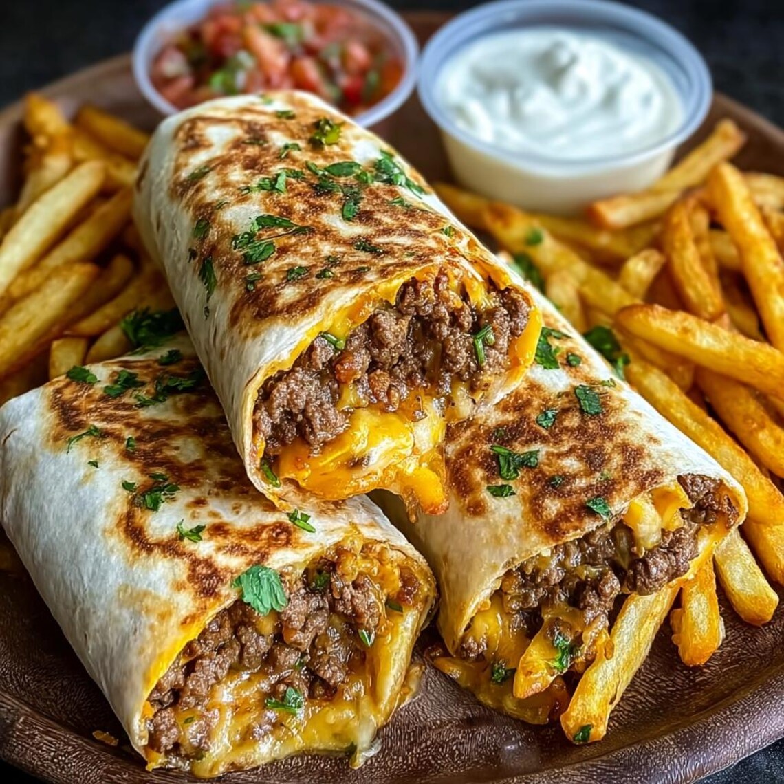 Cheesy Beef Burrito With Fries Recipe | Tex-mex Dinner (digital ...