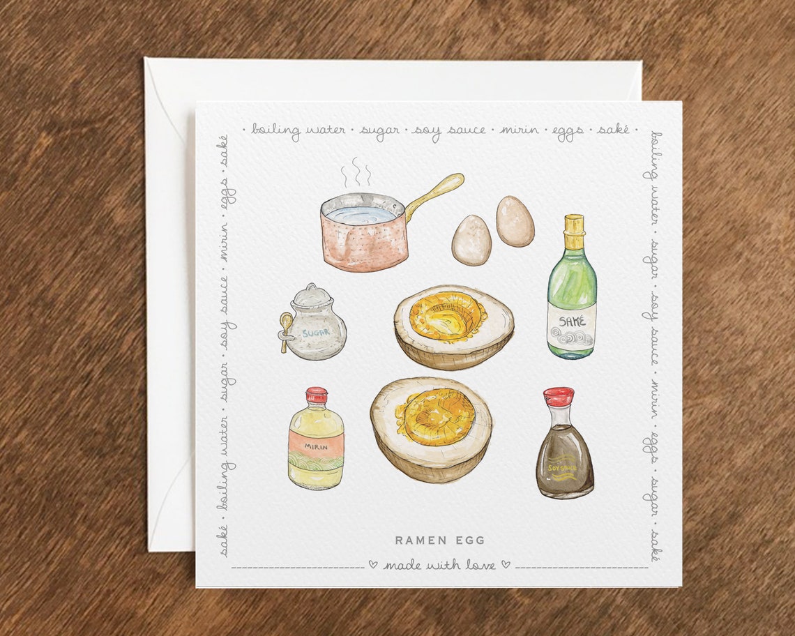 Ramen Egg Recipe Greeting Card, Ramen Birthday Card, Ramen Thank You ...