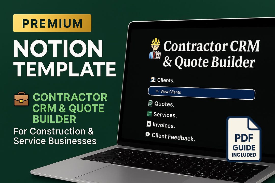 Contractor CRM and Quote Builder (PRO) | Premium Notion Template for ...
