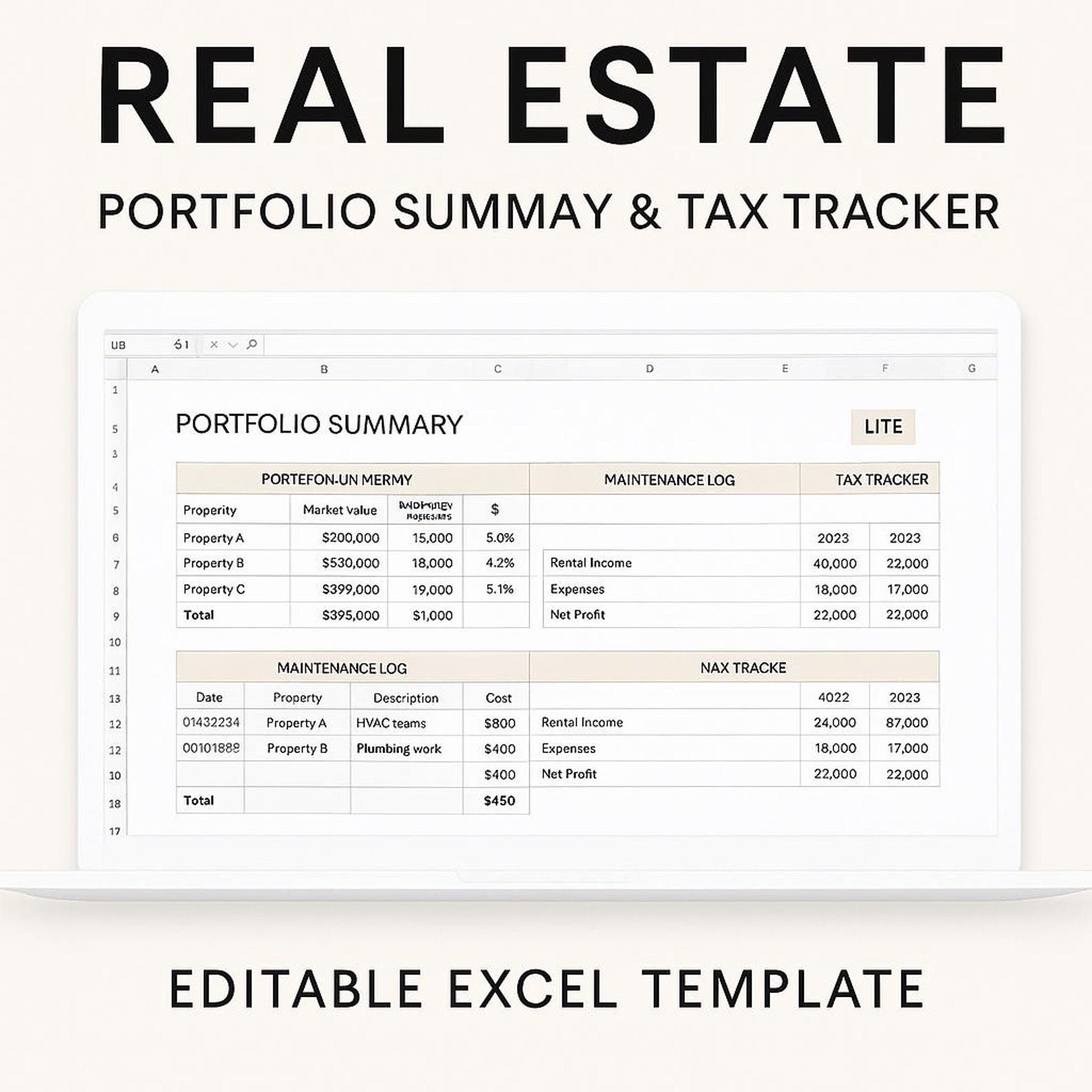 Real Estate Portfolio & Tax Tracker | Excel Spreadsheet for Rental ...