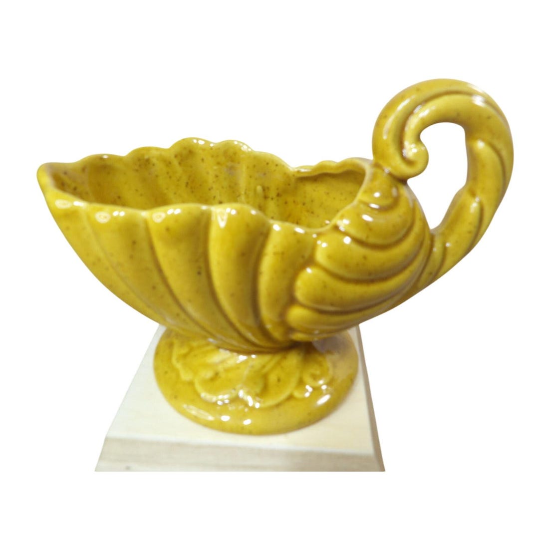 Haeger Pottery Double Shell Cornucopia Planter Vase Yellow Stamped - Etsy