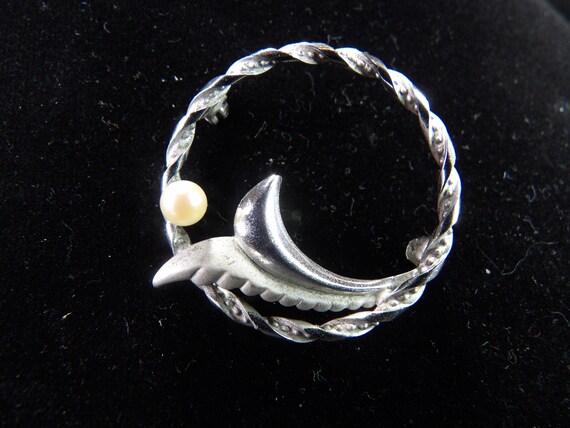 Vintage MCM Sterling Silver DCE Pearl & Flower Vine B… - Gem