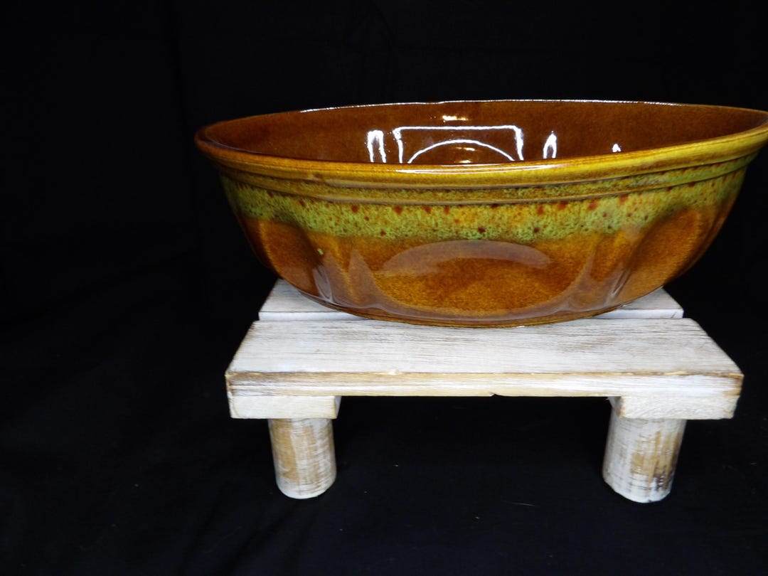 Haeger Pottery Bowl Planter Drip Glaze Brown & Green - Etsy