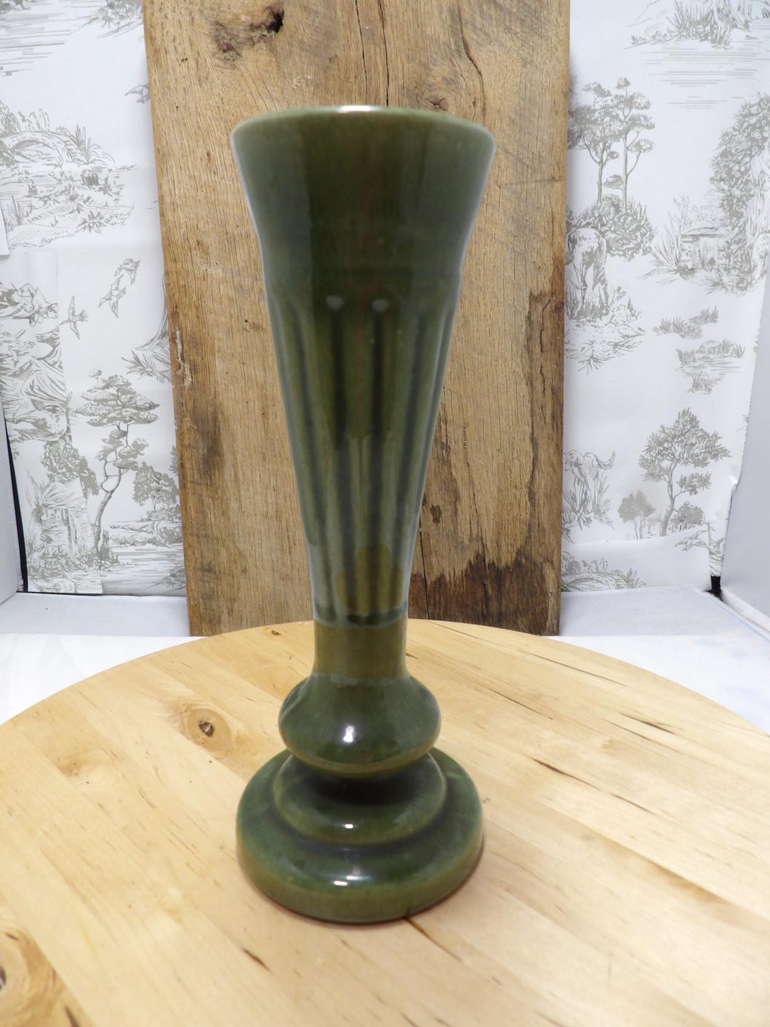Vintage Haeger Pottery Green Ribbed Pedestal Vase - Etsy