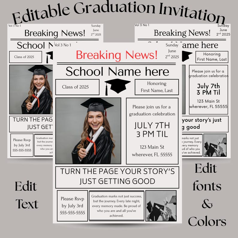 Graduation Invitation | Newspaper Style | Breaking News Grad Invitation ...
