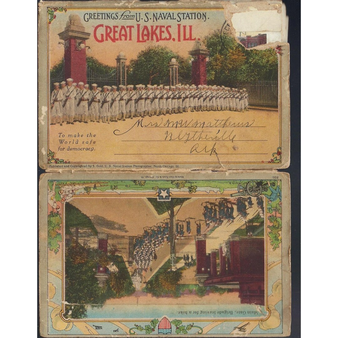 Antique WW1 Postcard Pack Greetings From US Naval Station Great Lakes ...