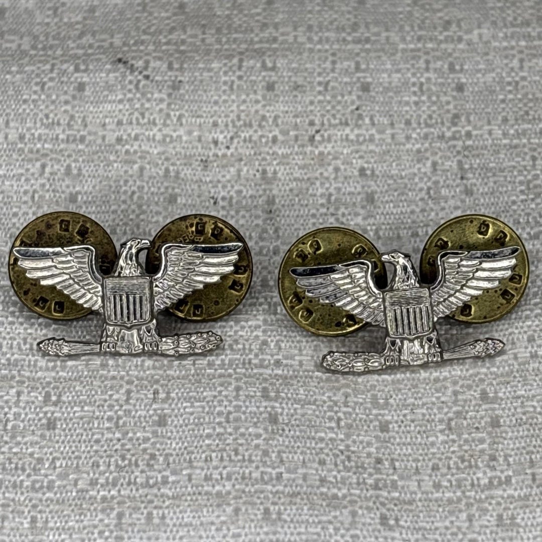 Vintage US Army Air Force Colonel Rank Insignia Pins, Silver Tone Eagle ...