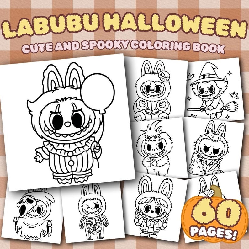 Labubu Halloween Coloring Book, Lafufu Spooky Bold and Easy Coloring ...