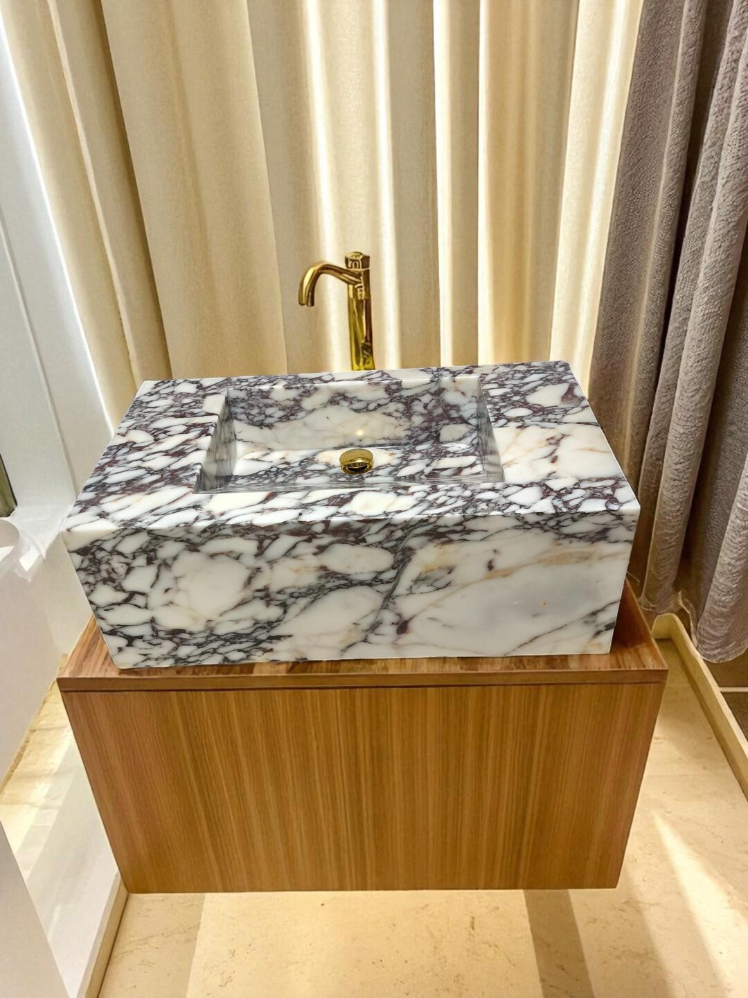 Calacatta Viola Marble Sink – Bold Veined Countertop Vanity Basin ...