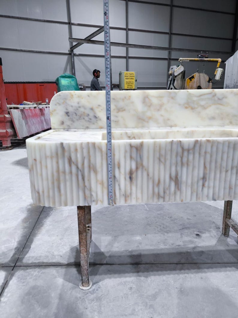 Calacatta Gold Marble Sink Vanity With Backsplash – Luxury Single Basin ...