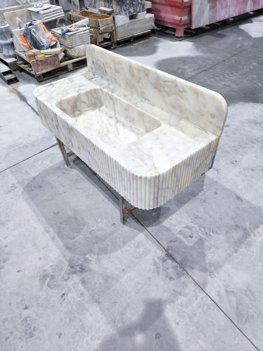 Calacatta Gold Marble Sink Vanity With Backsplash – Luxury Single Basin ...