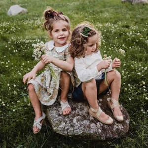 Girl's World Map Cotton Print Dress With Petal Sleeves and White Eyelet ...