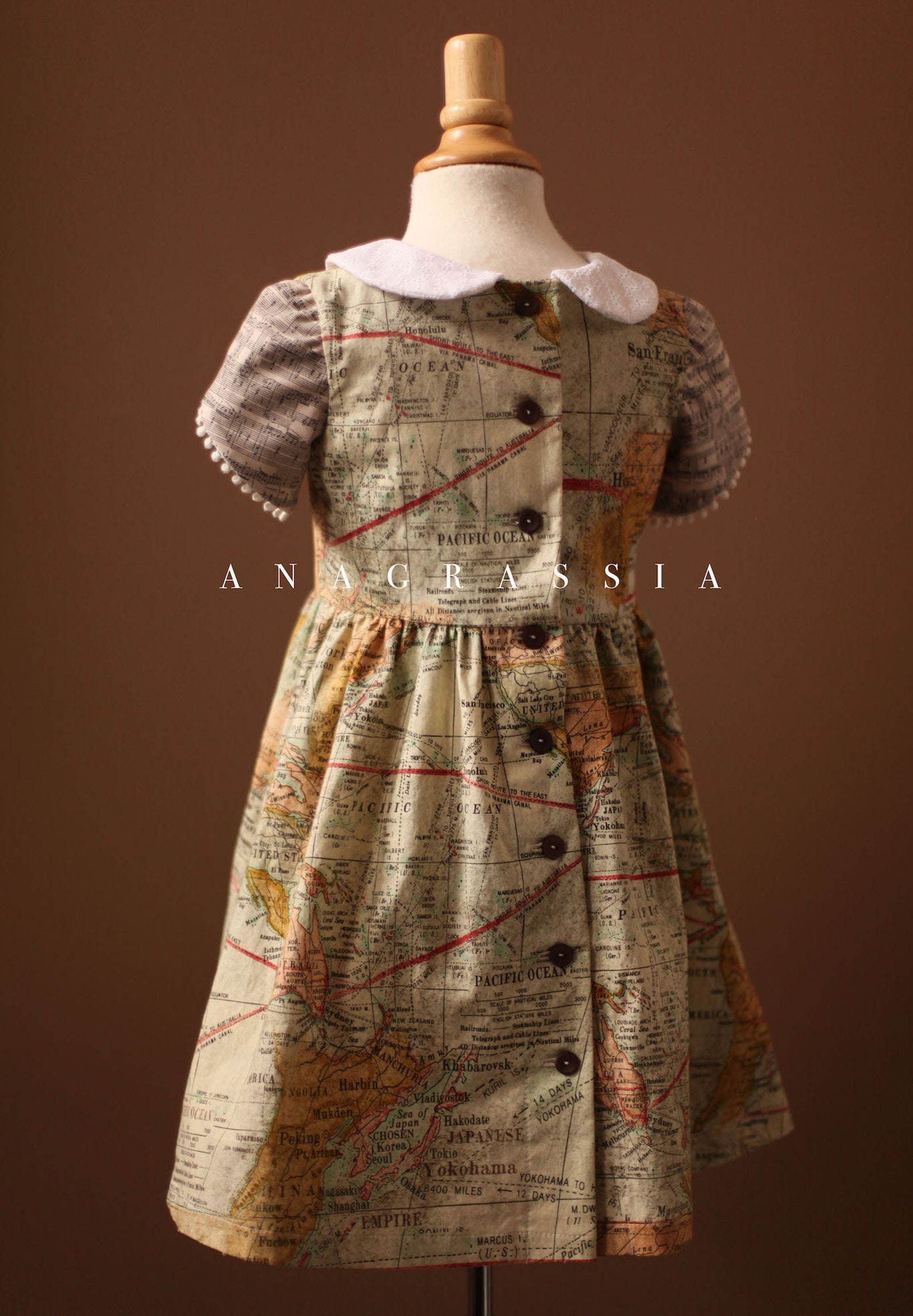 Girl's World Map Cotton Print Dress With Petal Sleeves and - Etsy