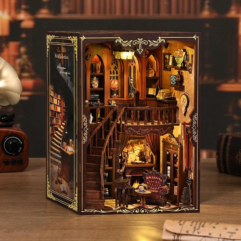Ancient Rhyme Library DIY Miniature Dollhouse Kit: Spiral Staircase ...