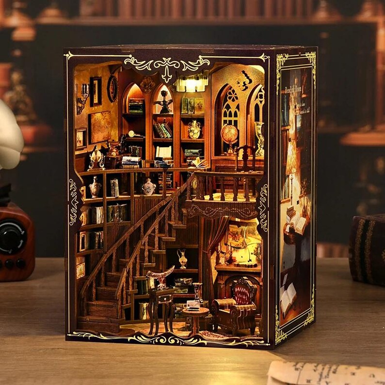 Ancient Rhyme Library DIY Miniature Dollhouse Kit: Spiral Staircase ...