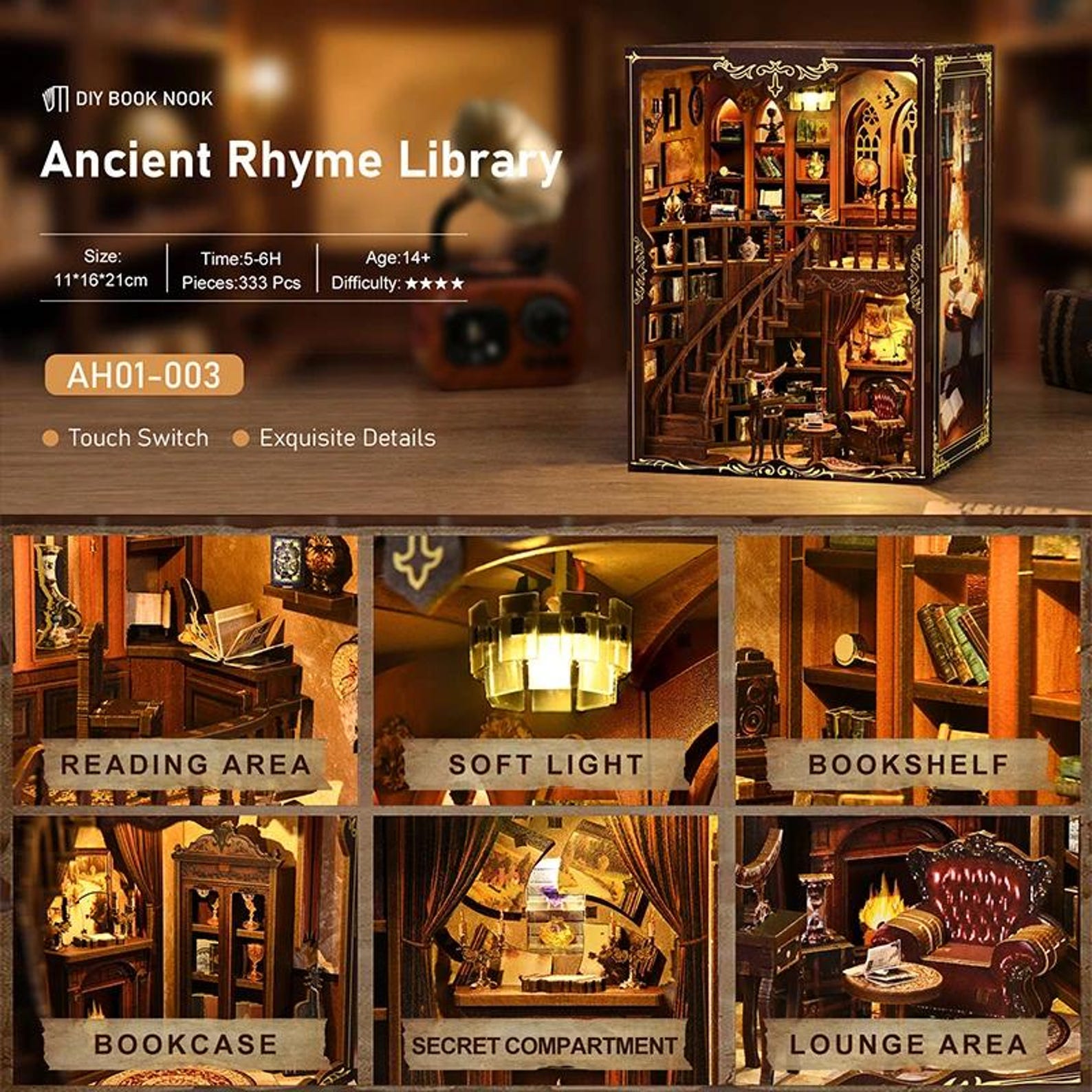 Ancient Rhyme Library DIY Miniature Dollhouse Kit: Spiral Staircase ...