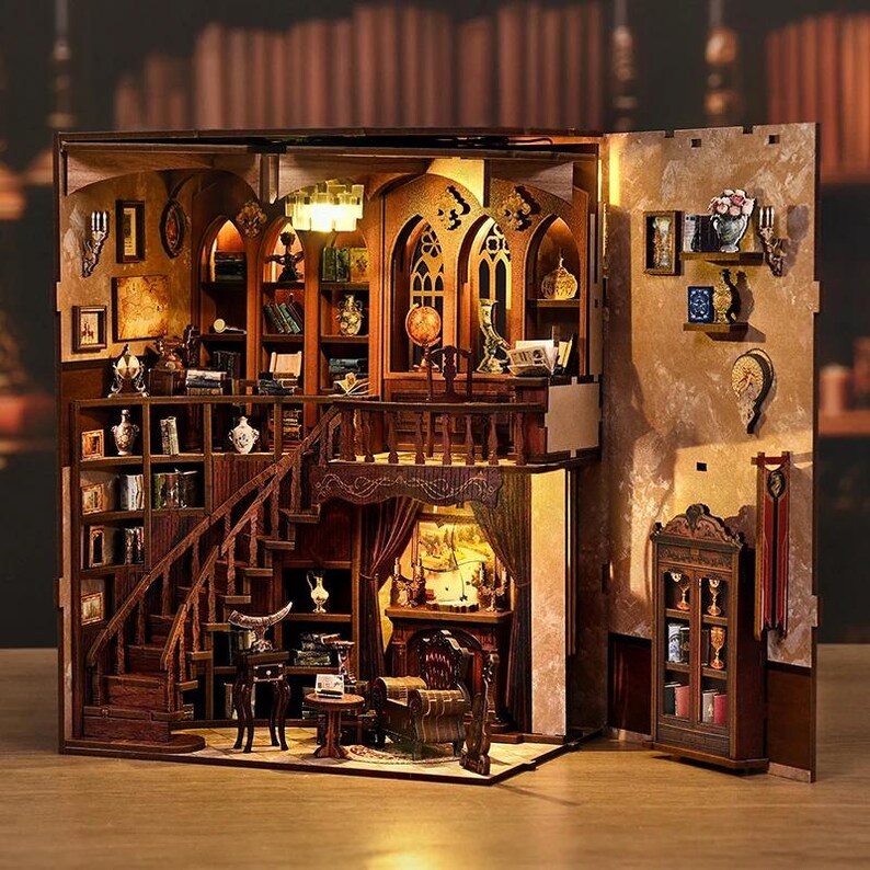 Ancient Rhyme Library DIY Miniature Dollhouse Kit: Spiral Staircase ...