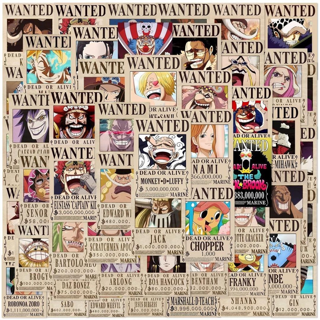 110 One Piece Wanted Poster Sticker Pack for Laptop | Water Bottle ...