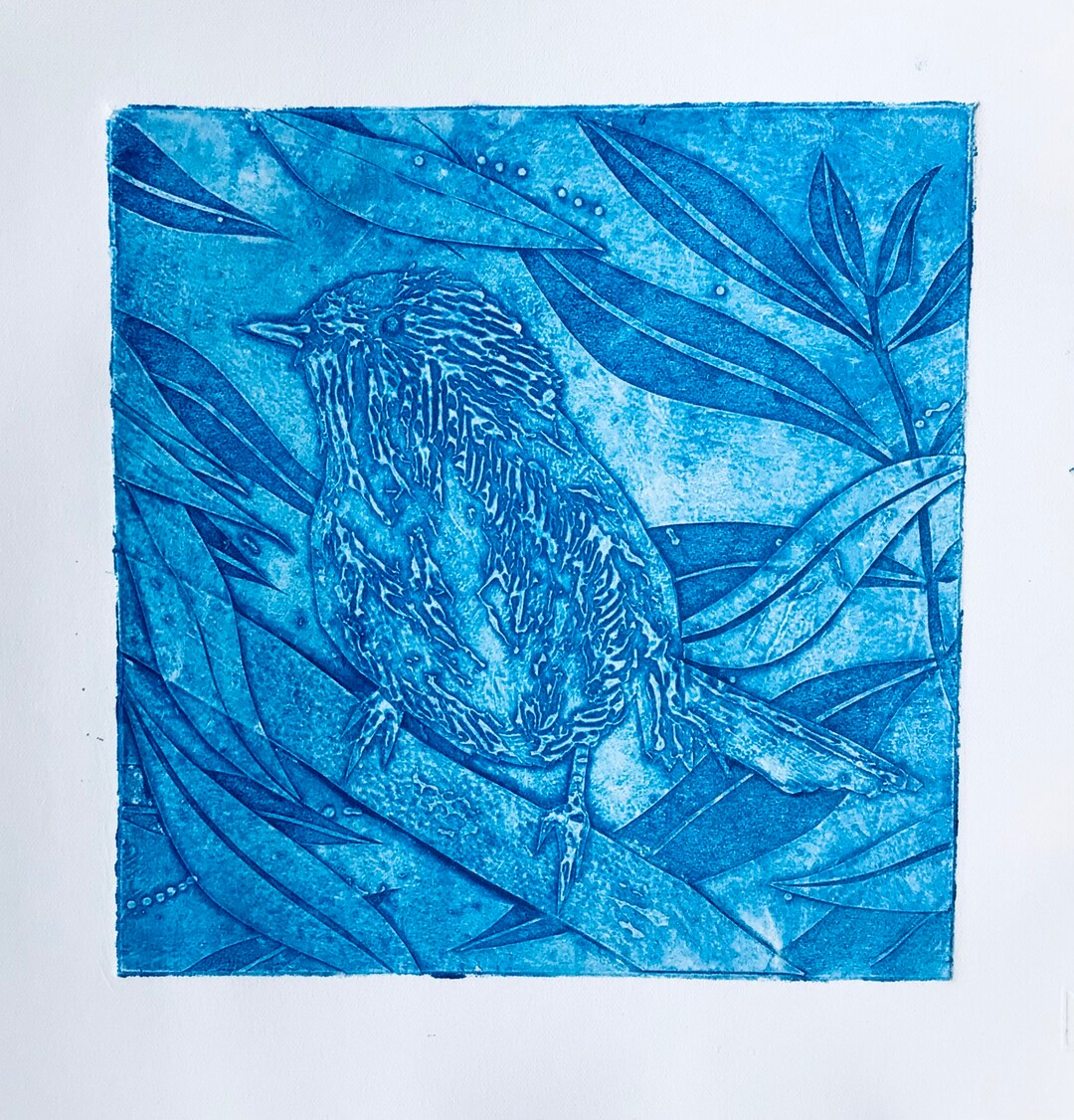 Bird Fairy Wren Original Collagraph Wall Art - Etsy