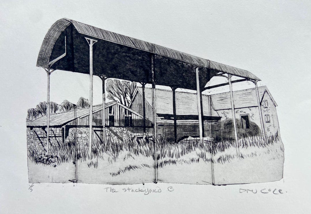 The Stackyard Hand Inked Original Drypoint Etching Tetrapak Wall Art ...
