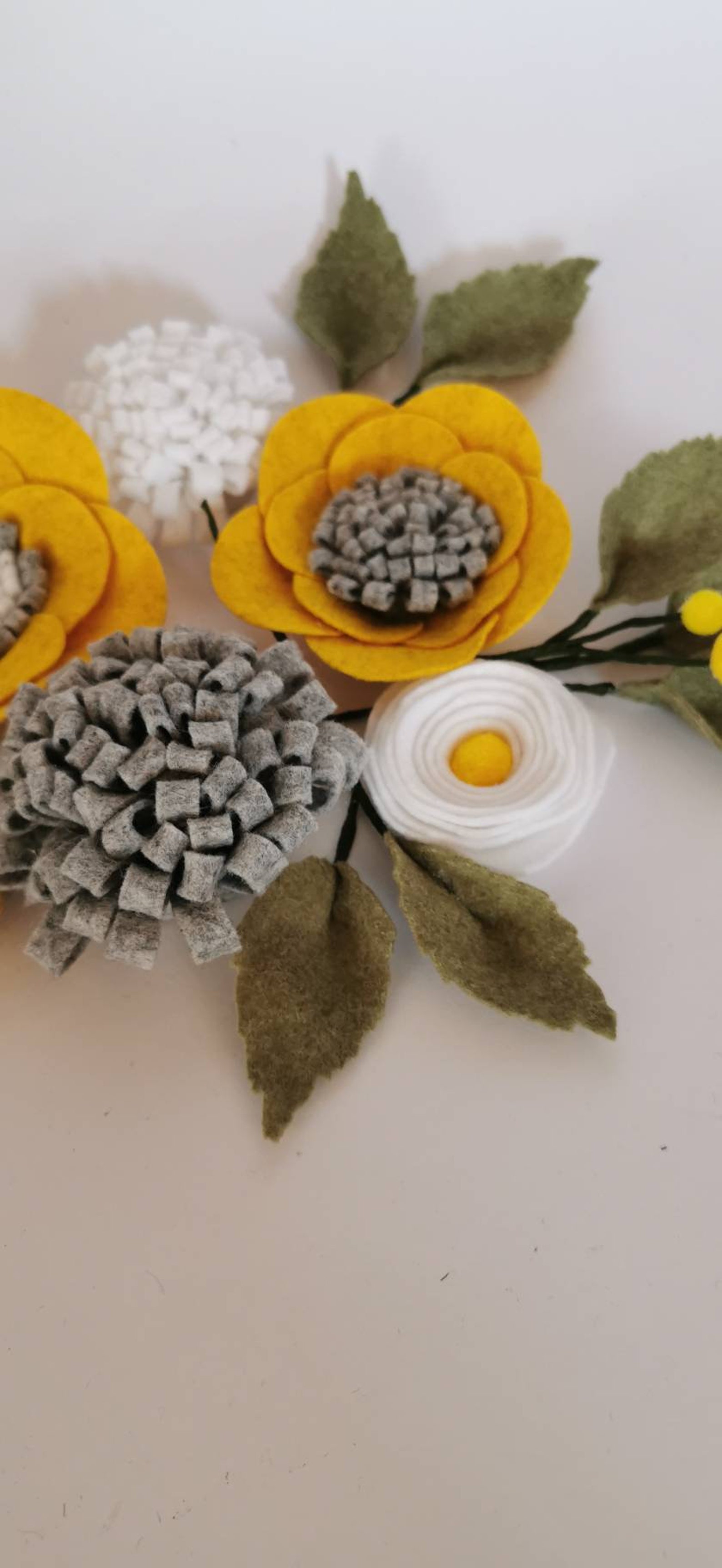 Mustard Gray and White Felt Flowers Set. | Etsy