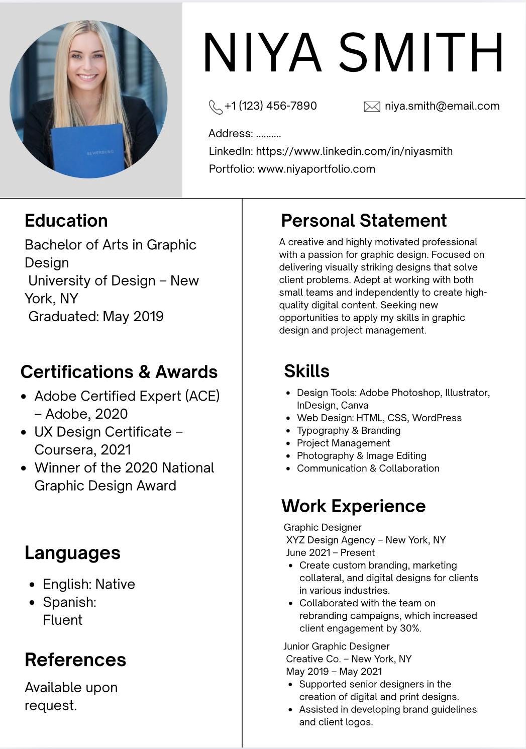 Editable Professional Resume Template – Editable Canva CV – Modern ...