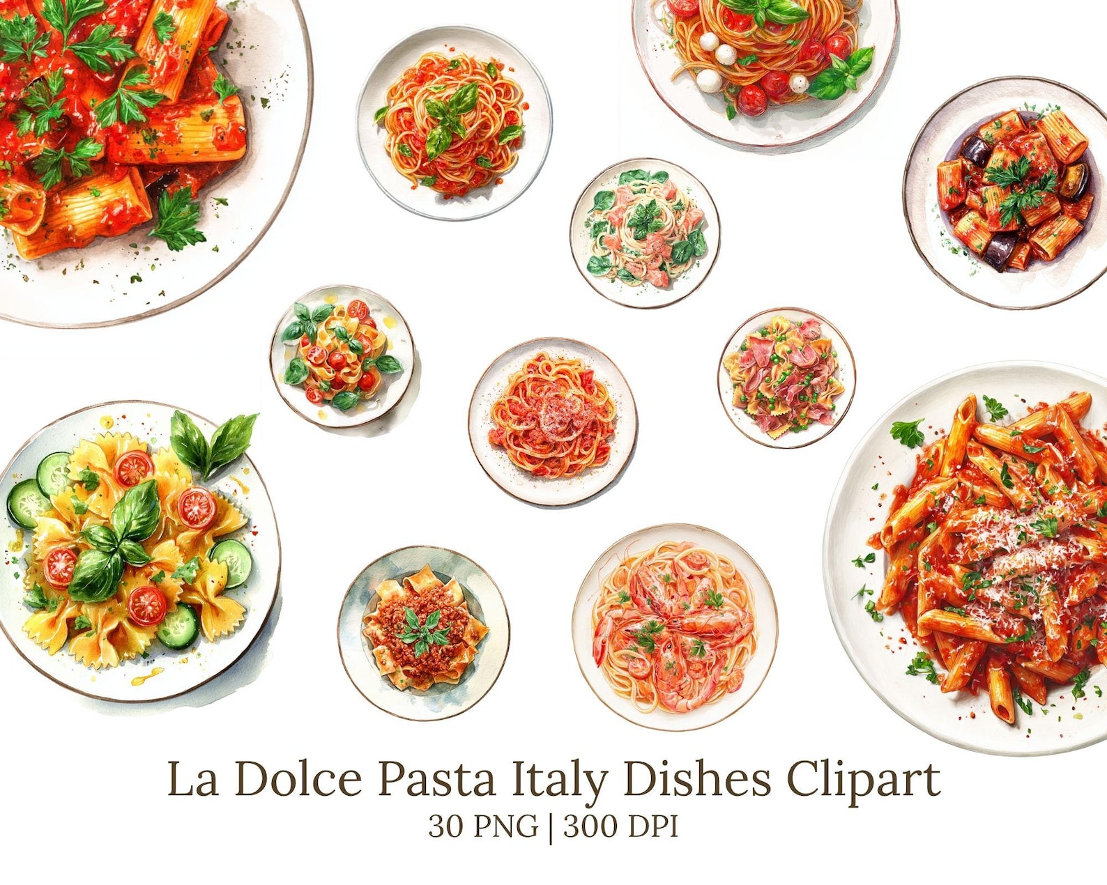 Italian Pasta Dishes Clipart: Watercolor Pngs for Kitchen Art (digital ...