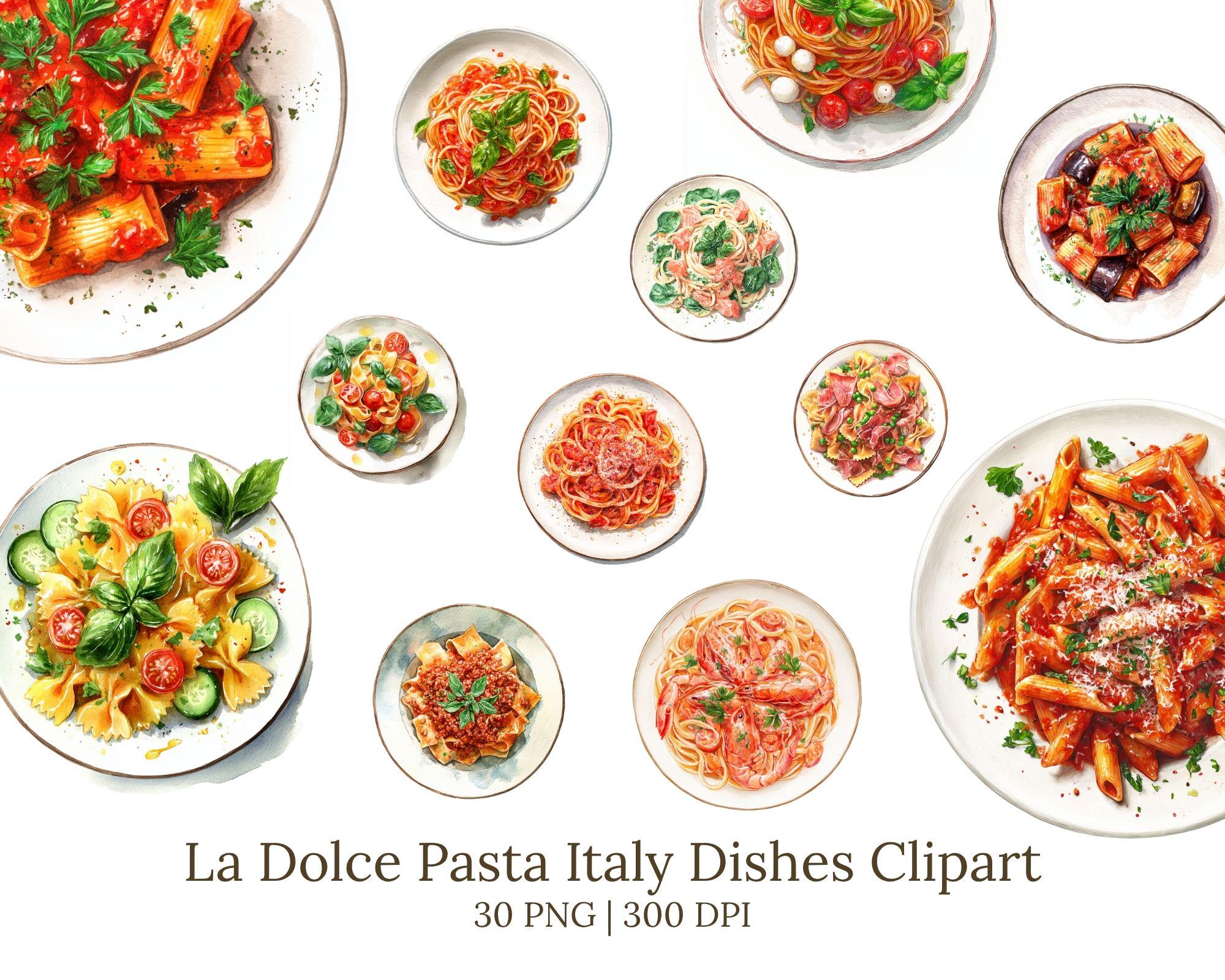 Italian Pasta Dishes Clipart: Watercolor Pngs for Kitchen Art (digital ...