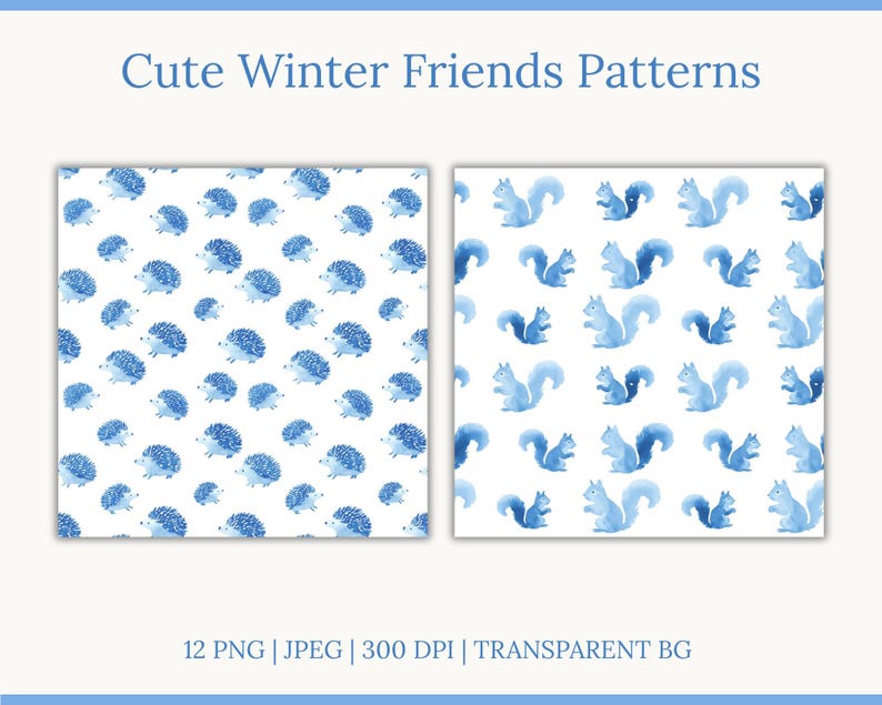 Watercolor Winter Kids Animals Patterns, Animals Digital Paper ...