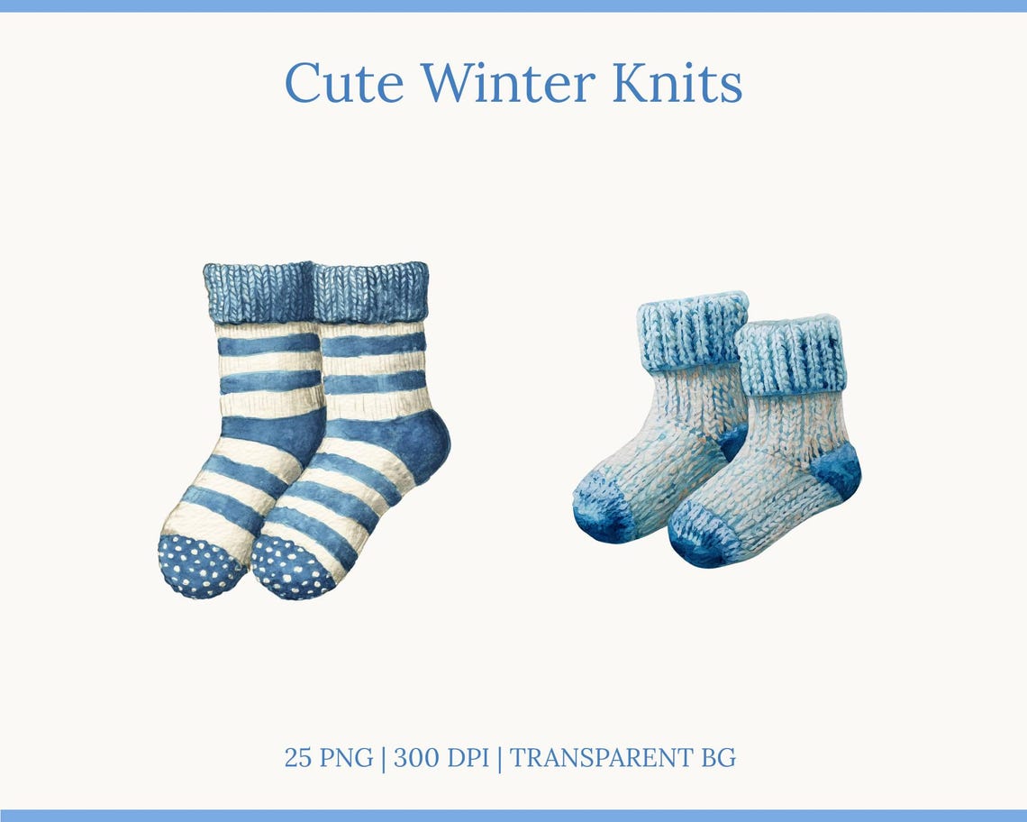 Cute Winter Knit Clipart, Watercolor Hat Scarf Mittens PNG, Cozy ...