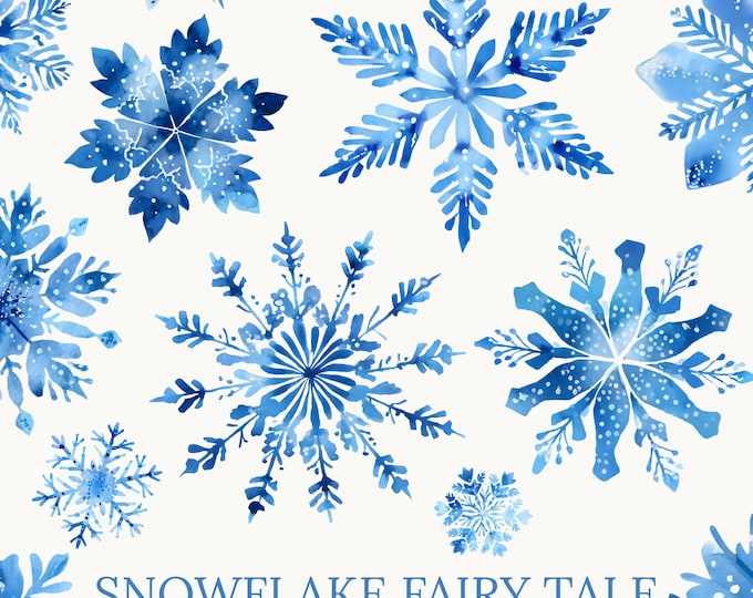 Blue Glitter Snowflake Clipart Bundle: Winter Frozen PNG (digital ...