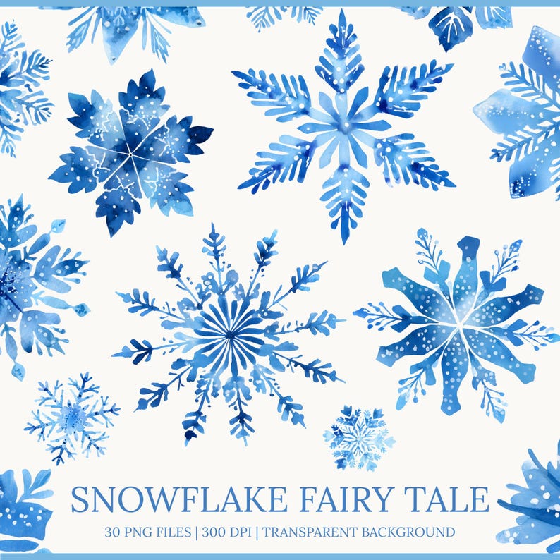 Watercolor Snowflake Clipart, Winter Clipart PNG, Snowflake PNG Set ...