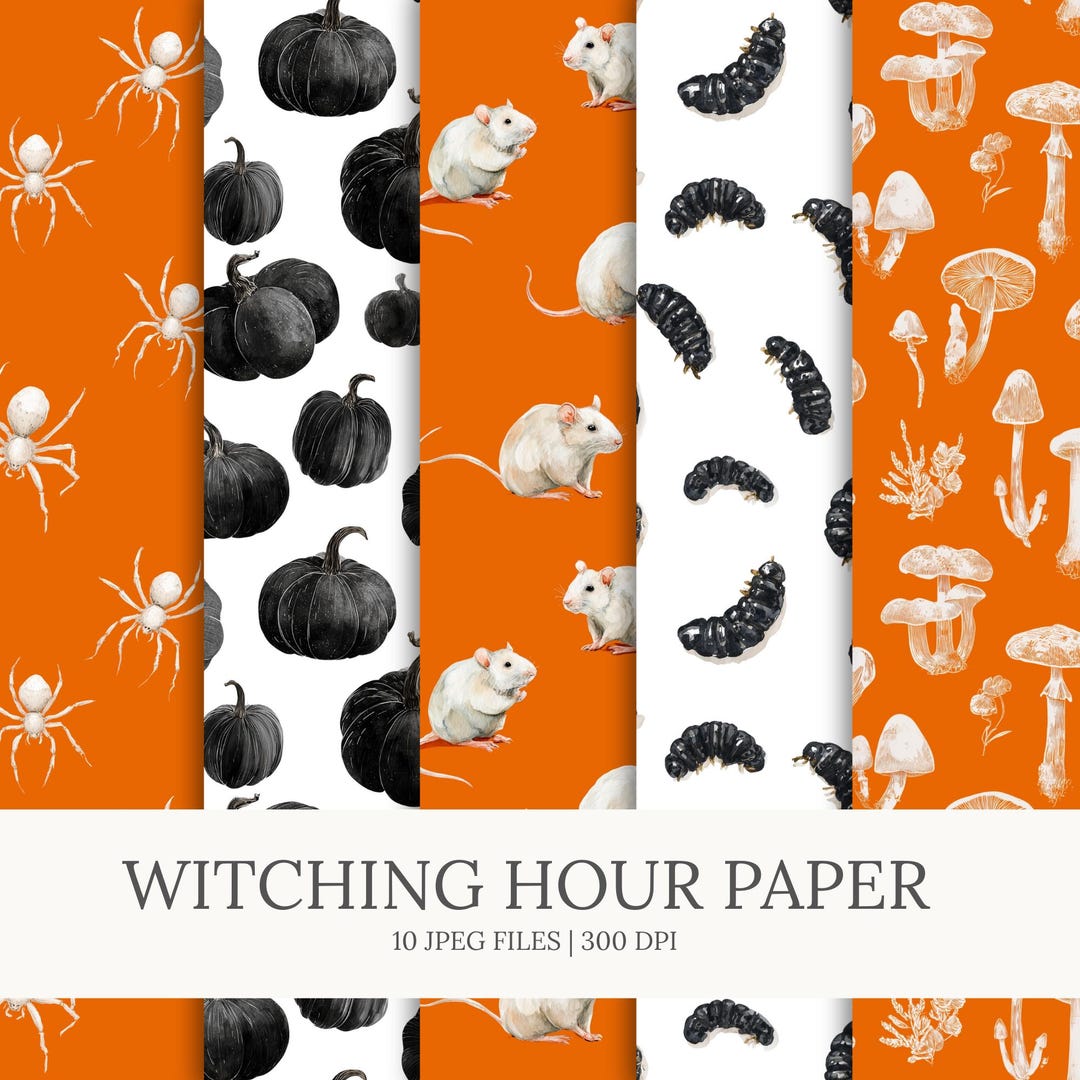 Halloween Digital Paper Pack, Seamless Spooky Patterns, Pumpkin Spider ...