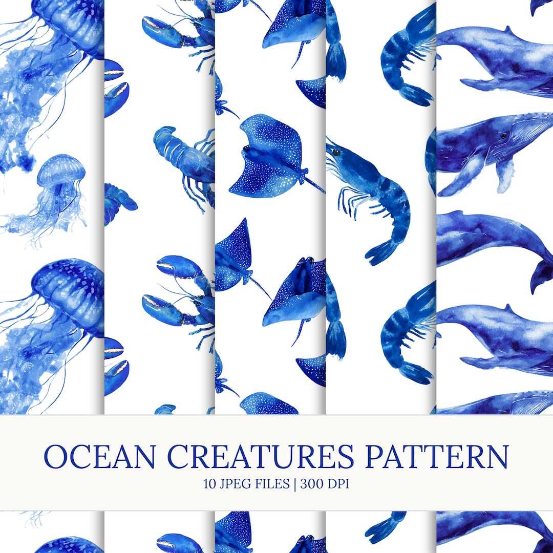 Watercolor Ocean Digital Paper: Sea Creatures, Nautical Scrapbooking ...
