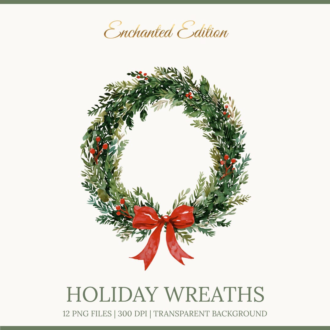 Watercolor Christmas Wreath Clipart, Holiday Greenery PNG, Botanical ...