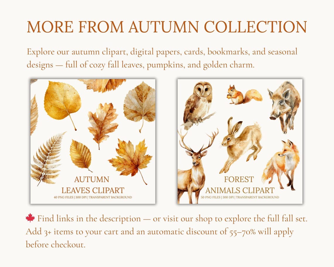 Autumn Woodland Clipart, Watercolor Acorns Berries Pinecones PNG Set ...