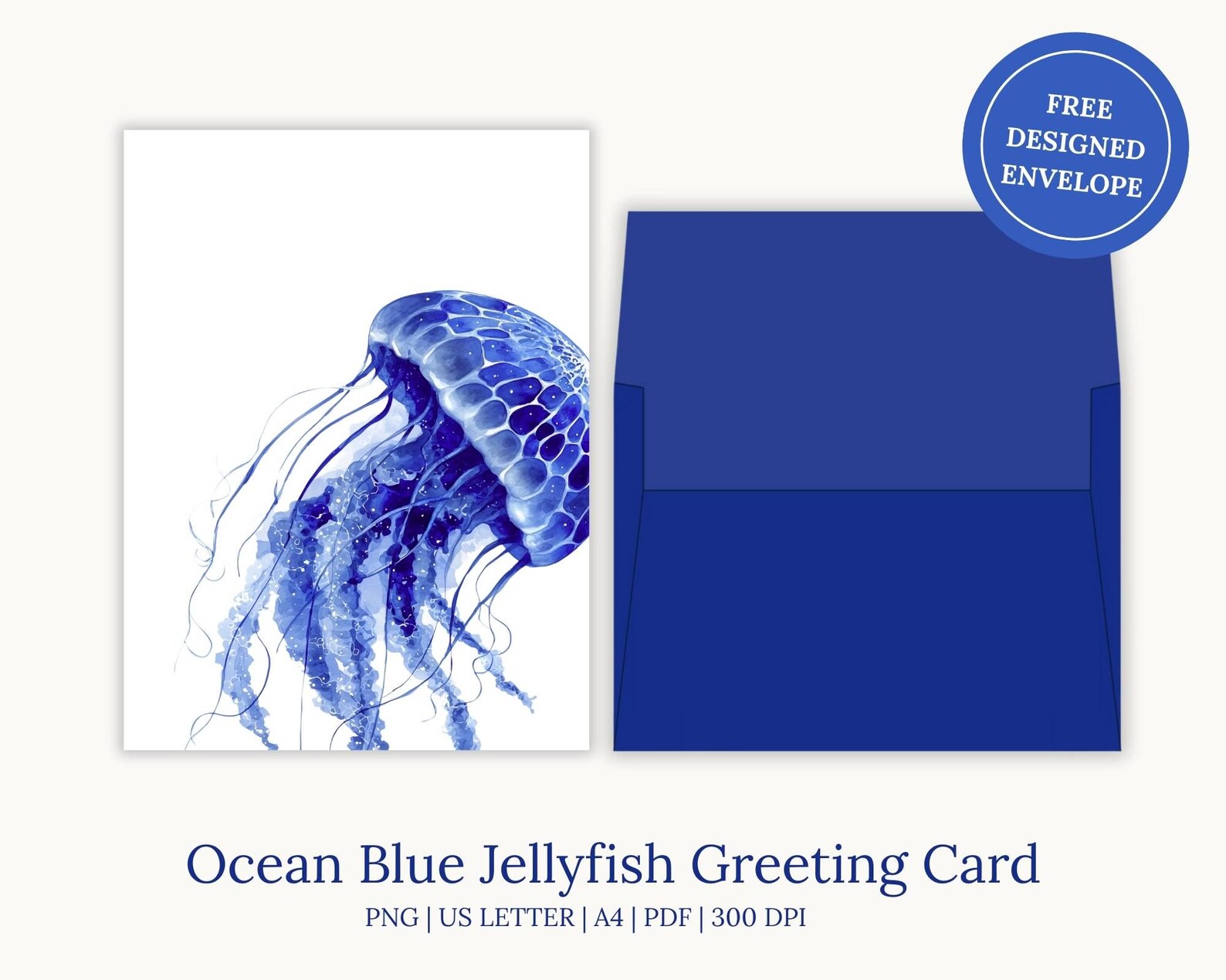 Watercolor Jellyfish Greeting Card: Printable Nautical Design (digital ...