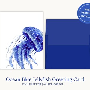 Watercolor Jellyfish Greeting Card: Printable Nautical Design (digital ...