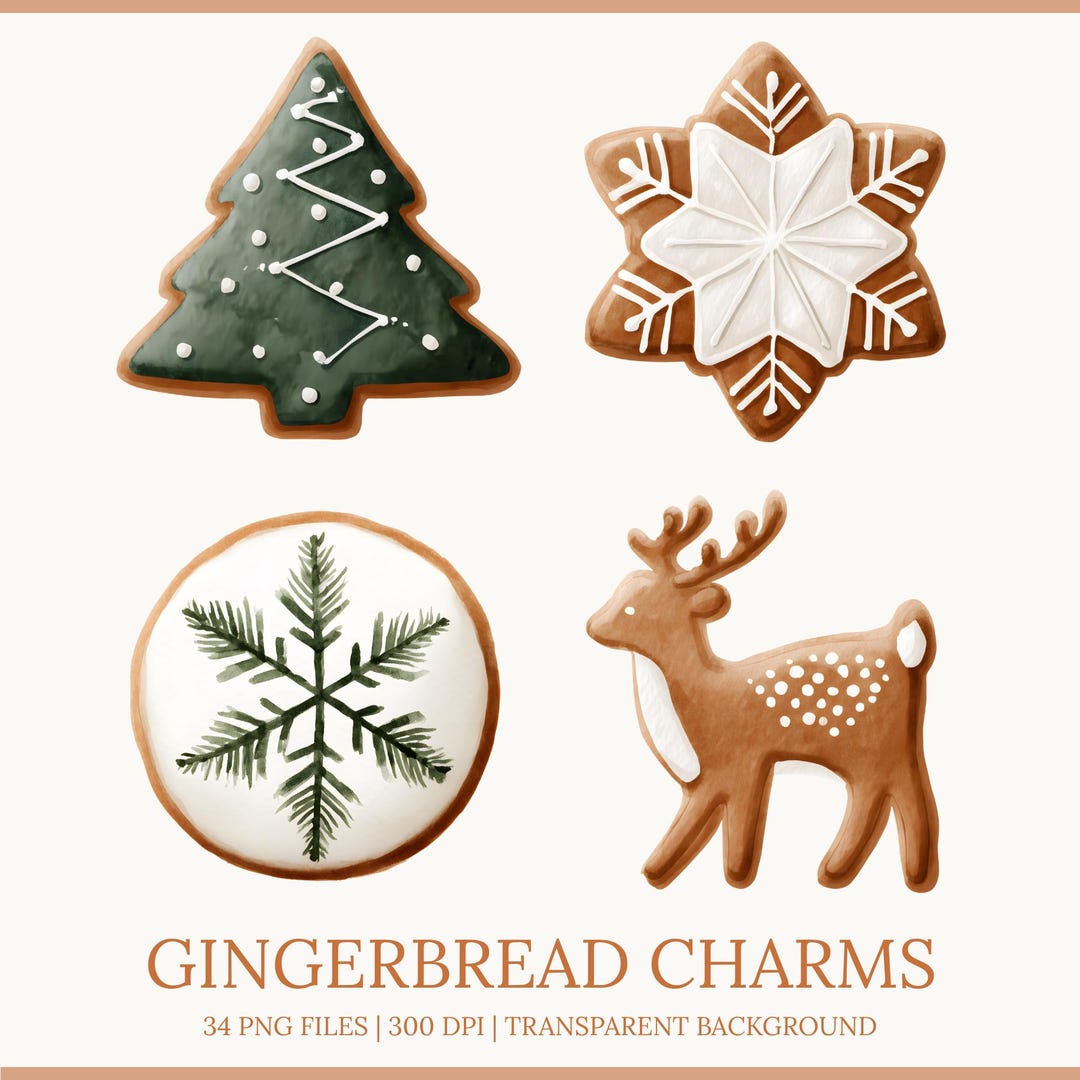 Christmas Gingerbread Clipart, Cookie PNG Set, Watercolor Christmas ...
