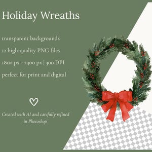 Watercolor Christmas Wreath Clipart, Holiday Greenery PNG, Botanical ...