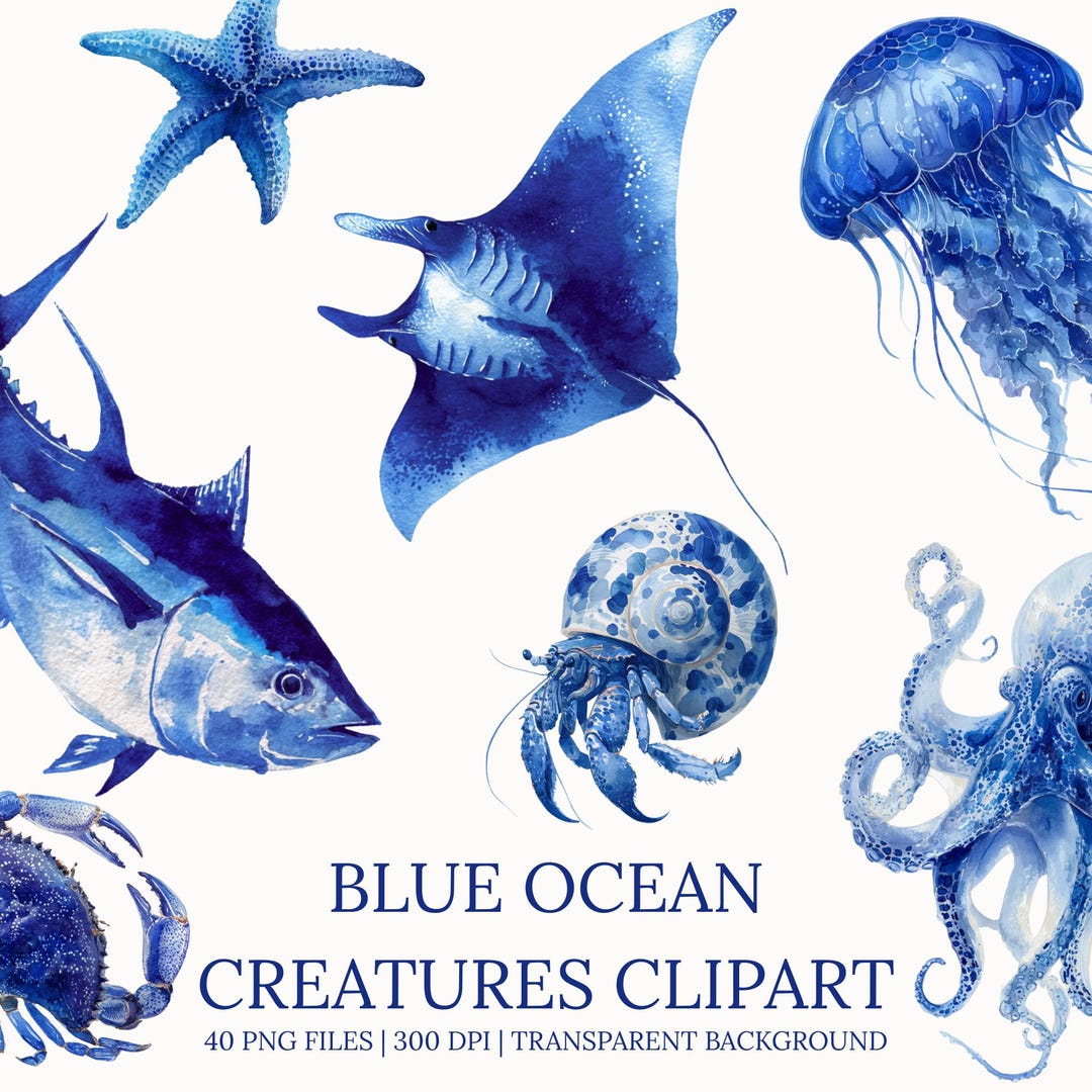 Sea Creatures Clipart – Watercolor Pngs of Marine Animals Like ...
