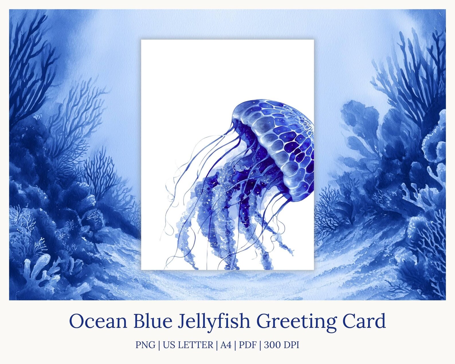 Watercolor Jellyfish Greeting Card: Printable Nautical Design (digital ...