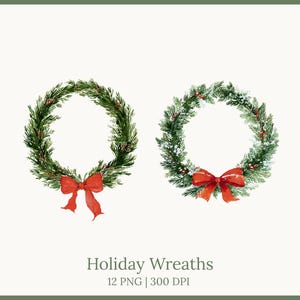 Watercolor Christmas Wreath Clipart, Holiday Greenery PNG, Botanical ...