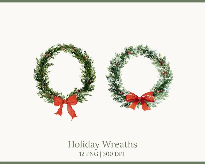 Watercolor Christmas Wreath Clipart, Holiday Greenery PNG, Botanical ...